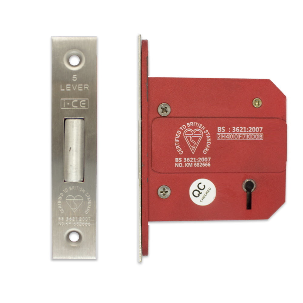 5 Lever Deadlock 75mm British Standard BS3621 Polished Stainless Steel ...